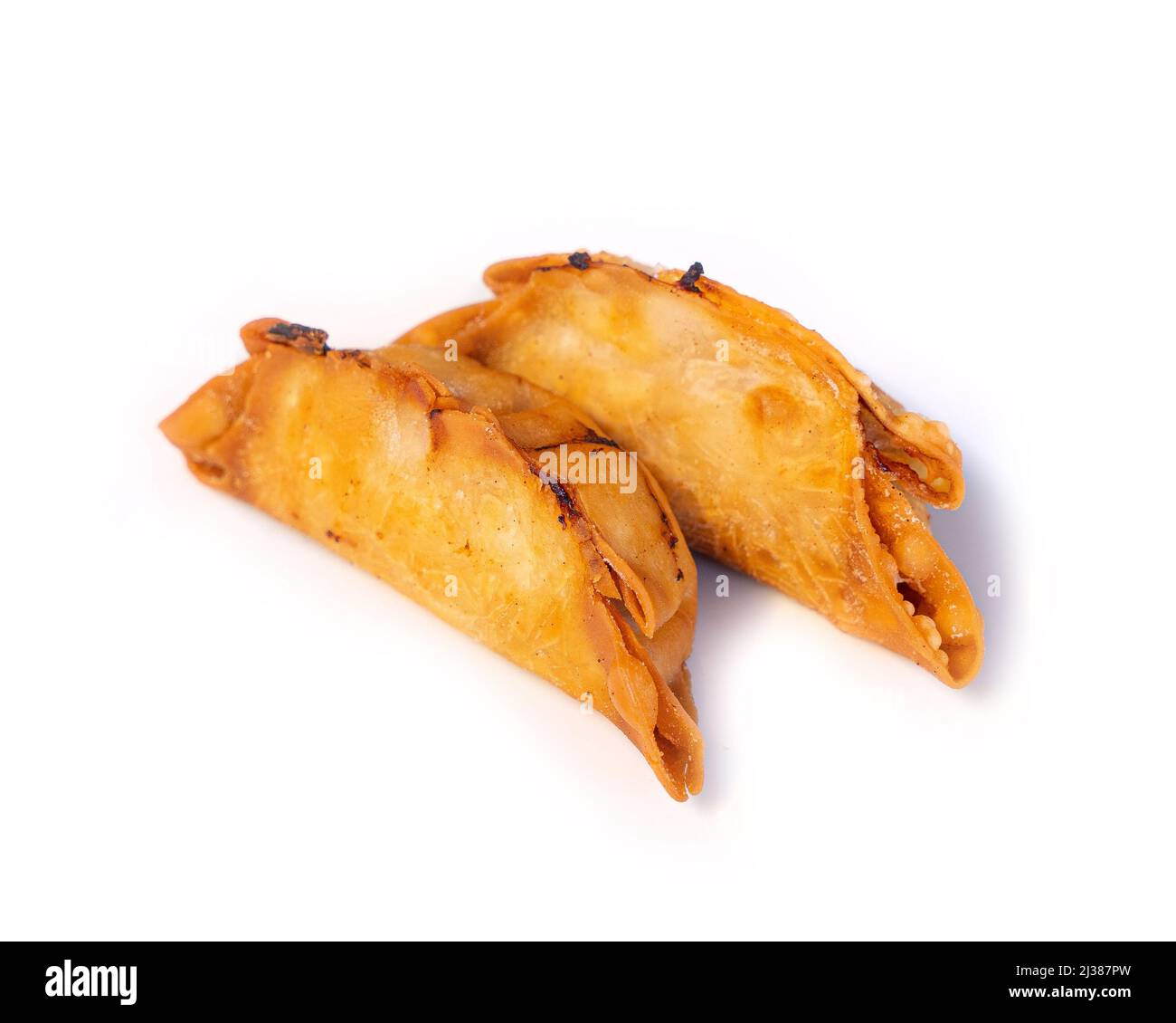 A closeup of a traditional Japanese fried gyoza isolated on white ...