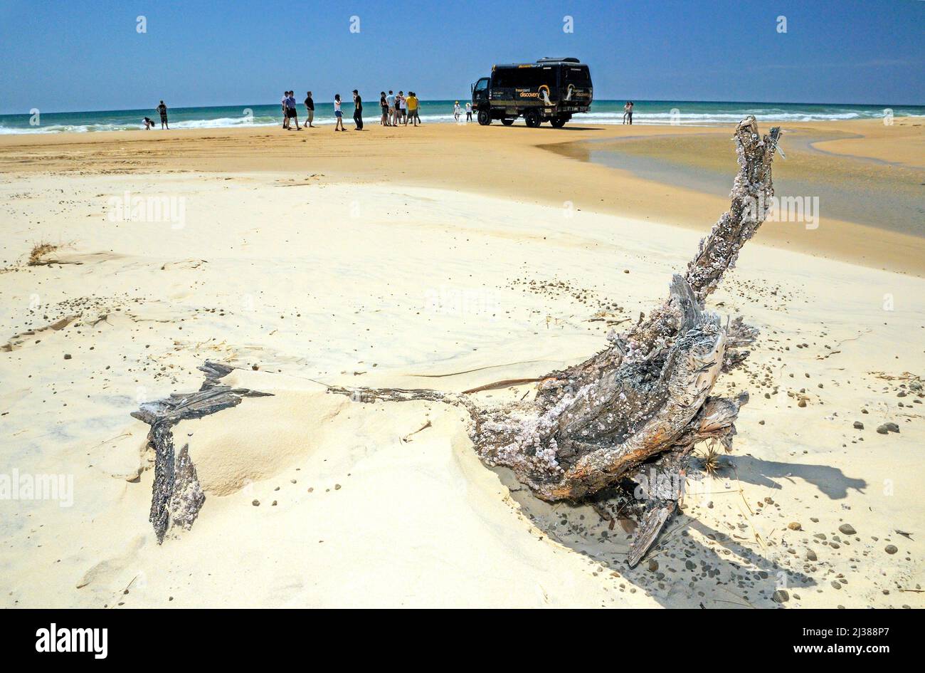 Tourists stetching their legs on the sand on their Safari tour of ...
