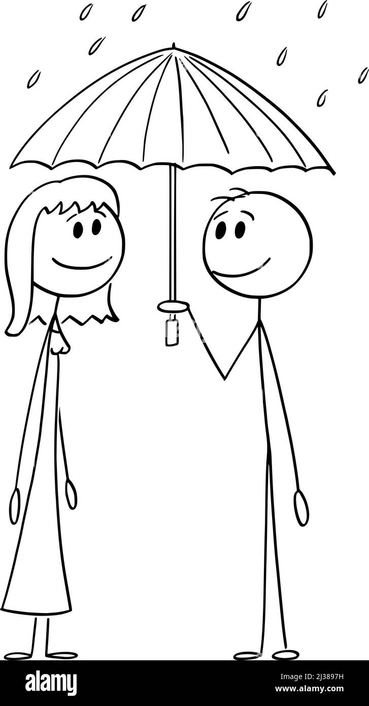 Man and Woman Sharing Umbrella Protection in Rain, Date and Love ...