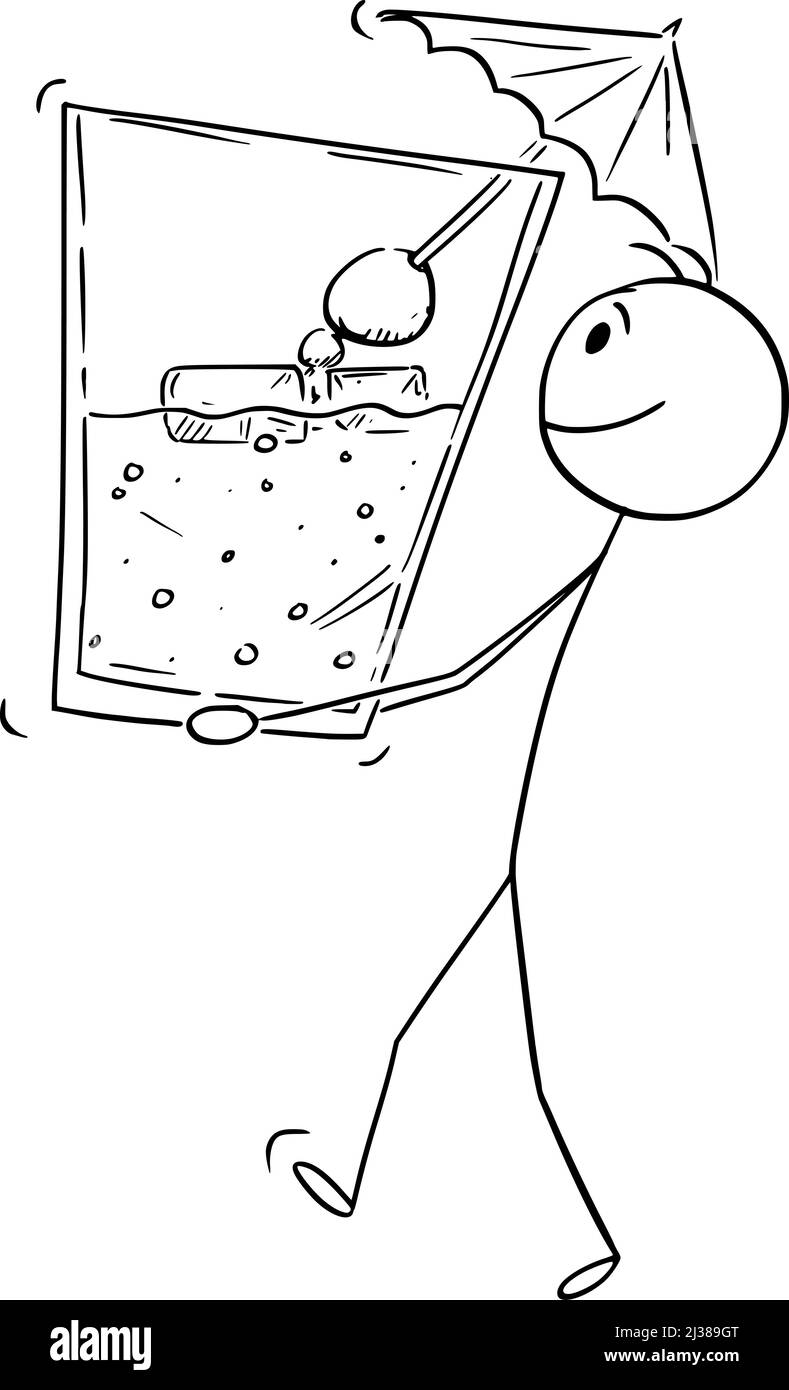 Person Holding Big Alcoholic Drink Glass with Cocktail, Vector Cartoon ...