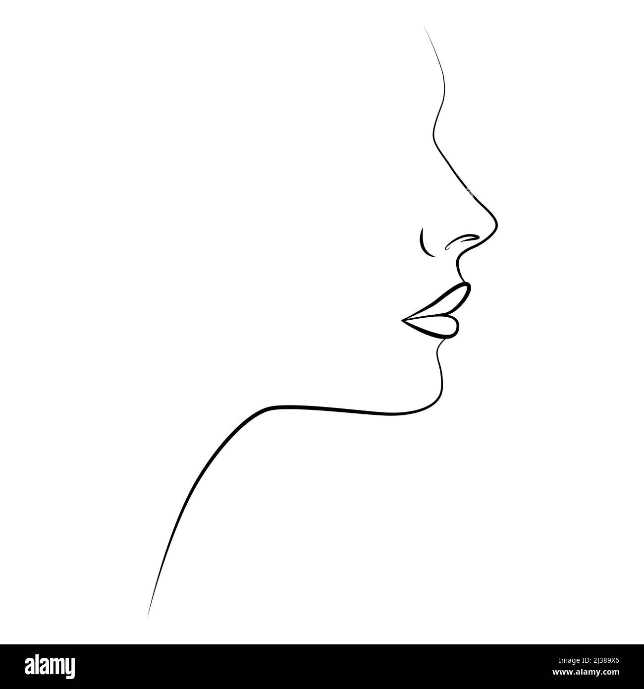 Continuous line, face pattern and hairstyle, fashion concept. Woman ...