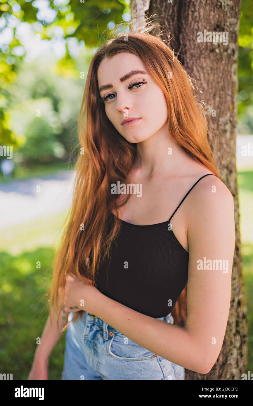 Nice and cool teen girl standing portrait Stock Photo - Alamy