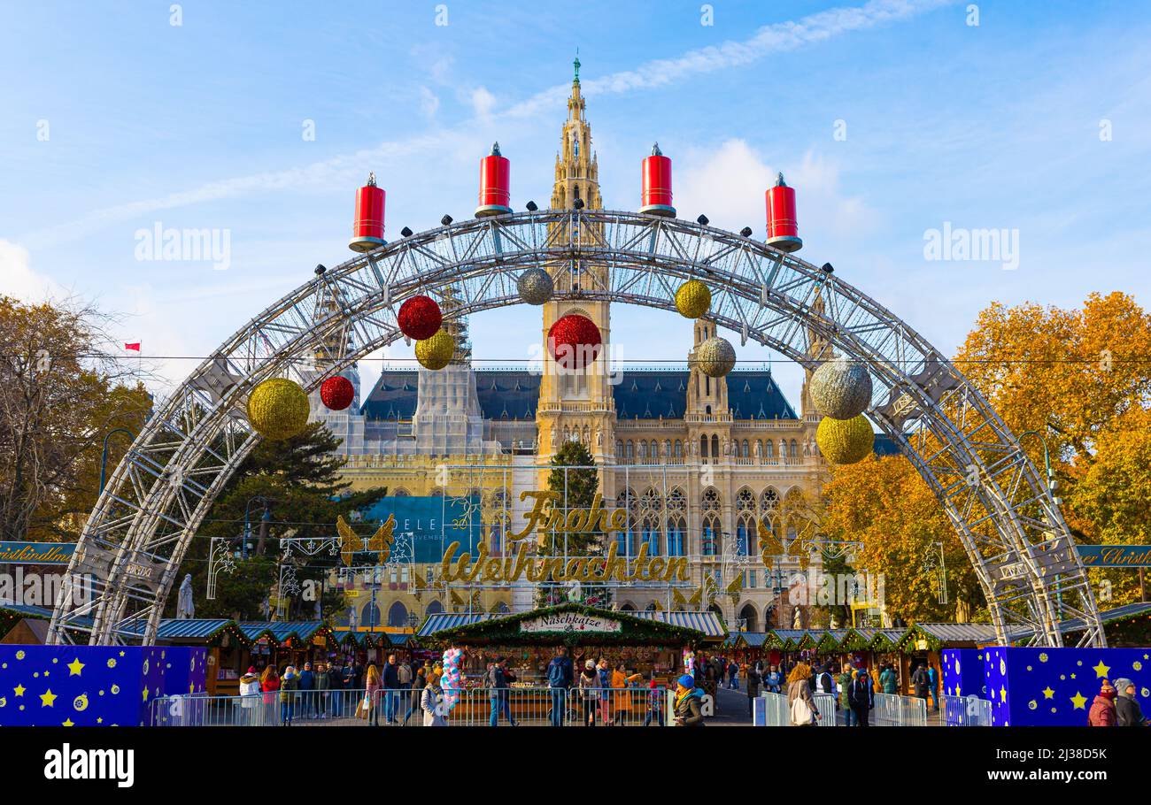 Traditional Christmas Market with colorful ornaments and decoration in ...