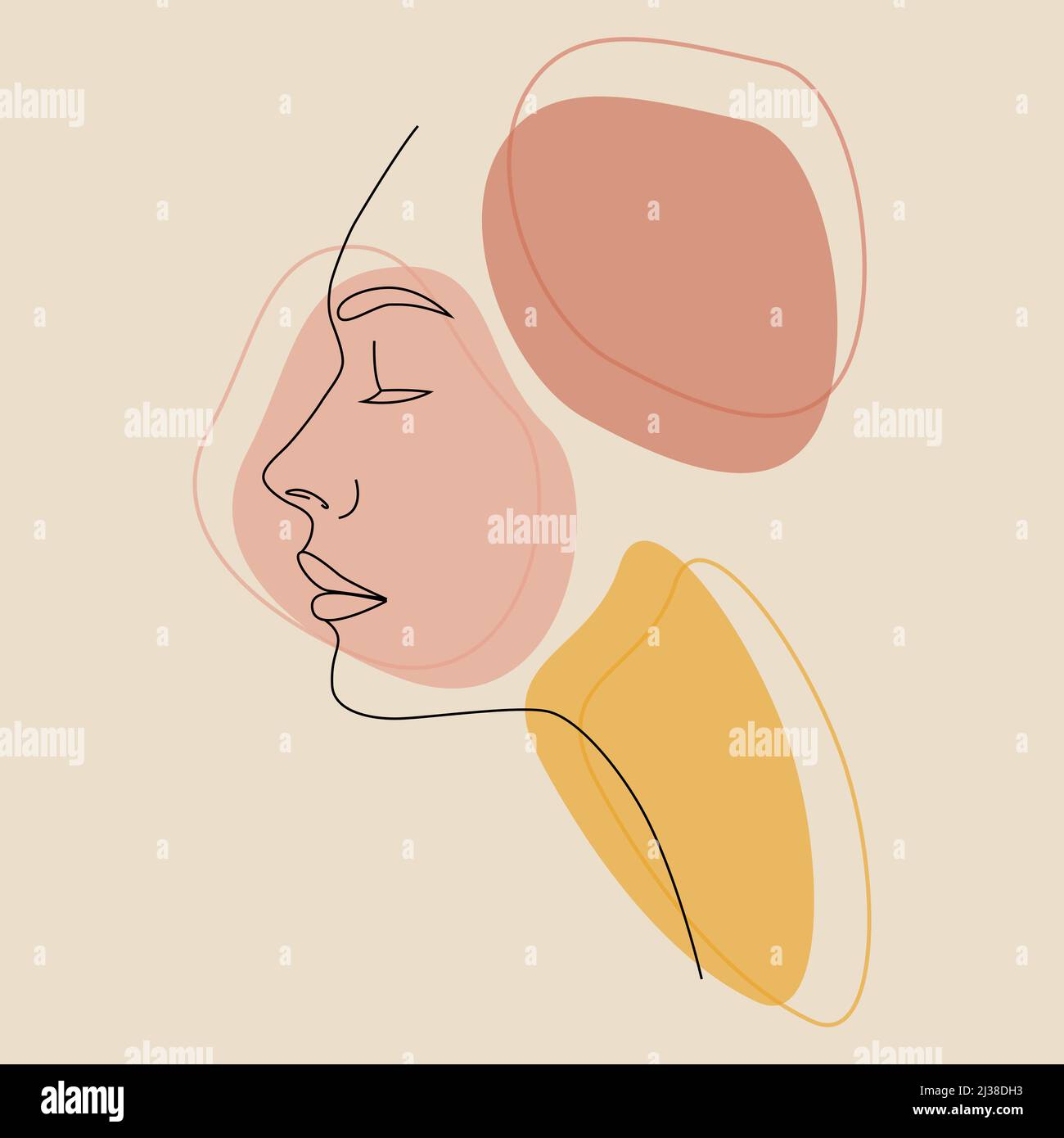 Portrait. A woman's face and colored spots. A continuous line of a ...