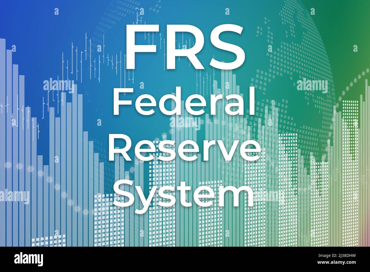 Financial term FRS - Federal Reserve System on blue and green finance ...