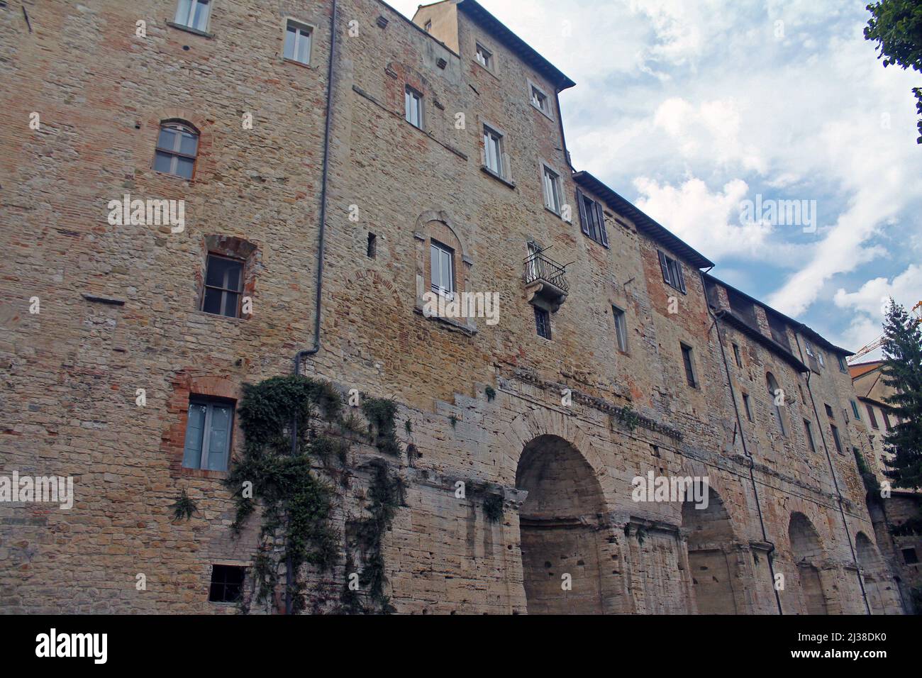 The historical stone buildings in the center of Perugia in Umbria in ...