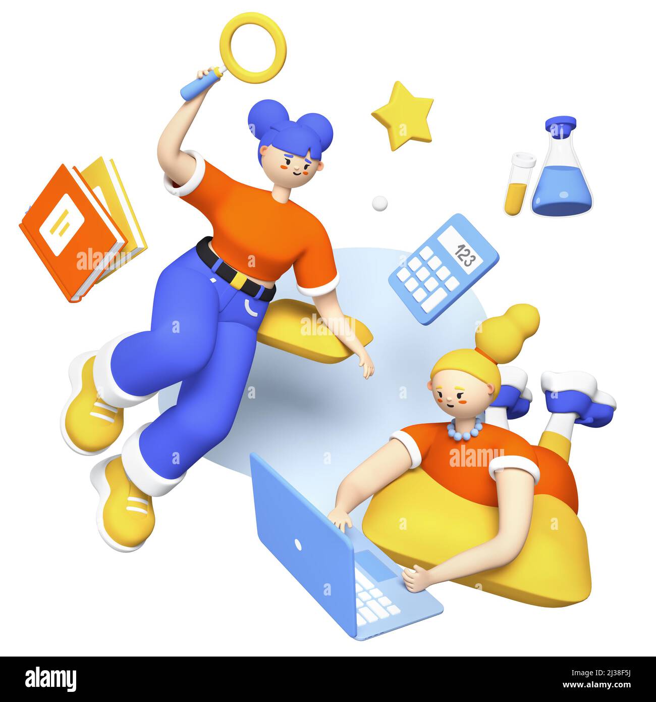 Teenagers doing homework - modern realistic 3d illustration Stock Photo ...