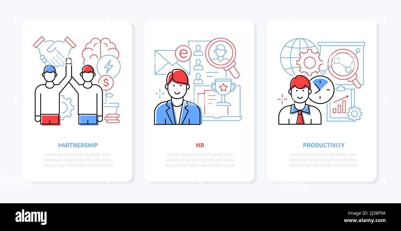 Business partnership and recruitment - line design style banners set ...