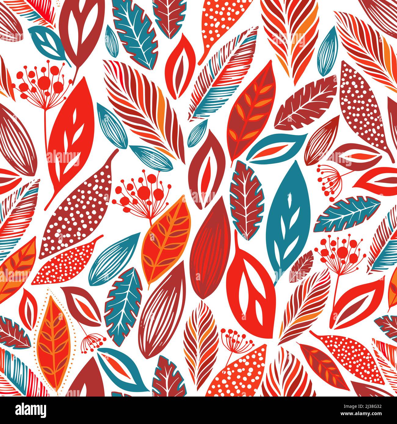 Graphic colorful leaves. Botanical pattern, wallpaper, fabric vector ...
