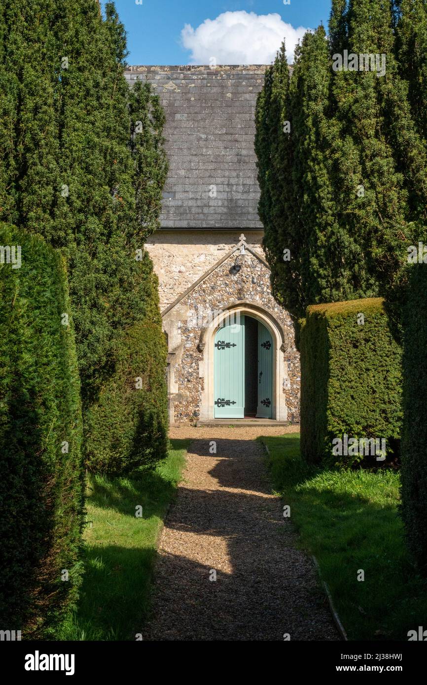 Looking down a tree lined avenue to the front porch of St Andrew's ...