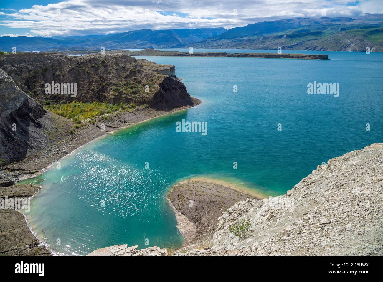 Sulak reservoir on a sunny day. Republic of Dagestan, Russia Stock ...