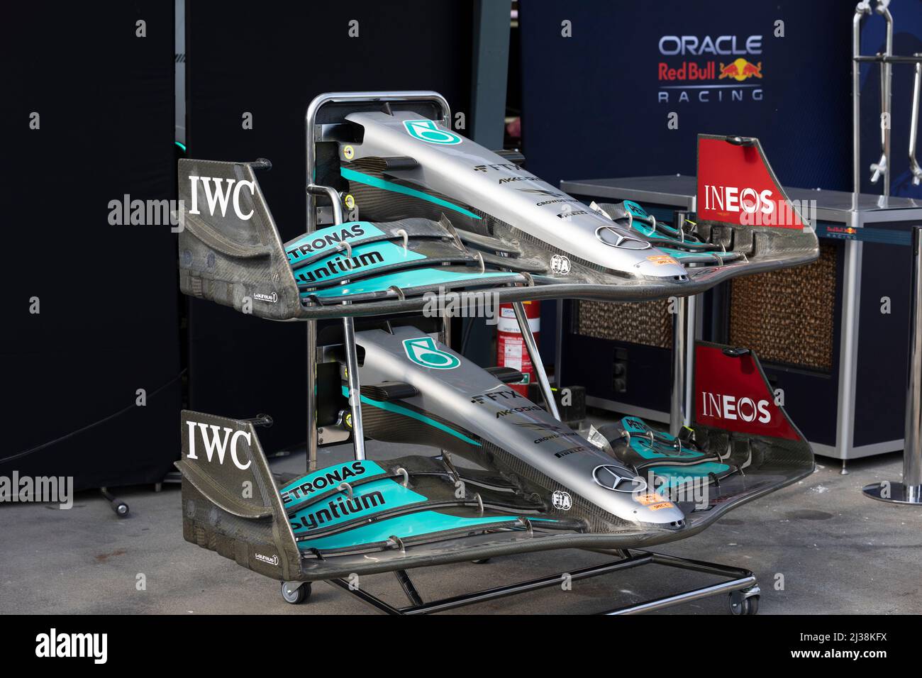 Melbourne, Australia - 6 Apr 2022, Nose cones of the Mercedes-AMG ...