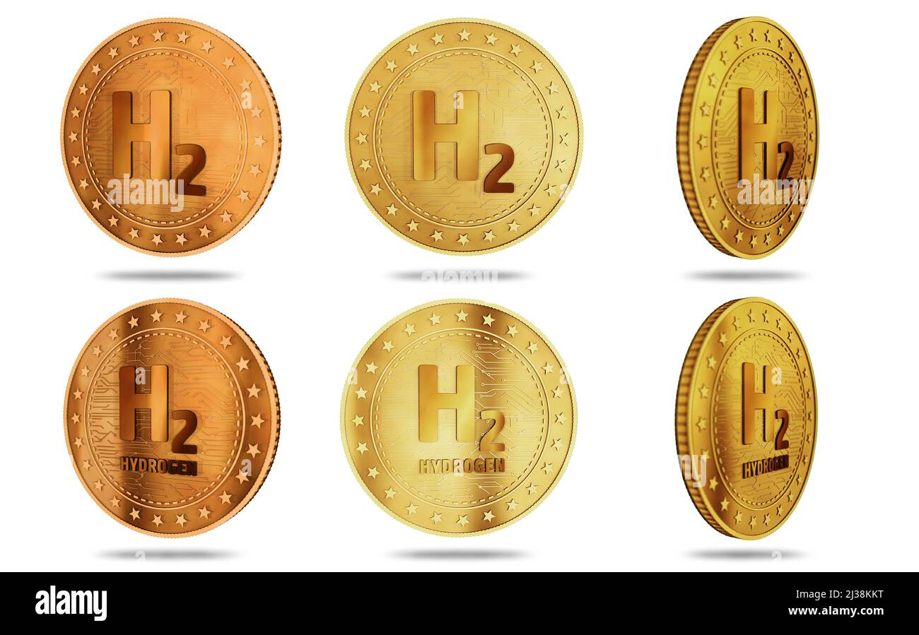 Hydrogen, H2, renewable green energy and zero emission fuel isolated ...