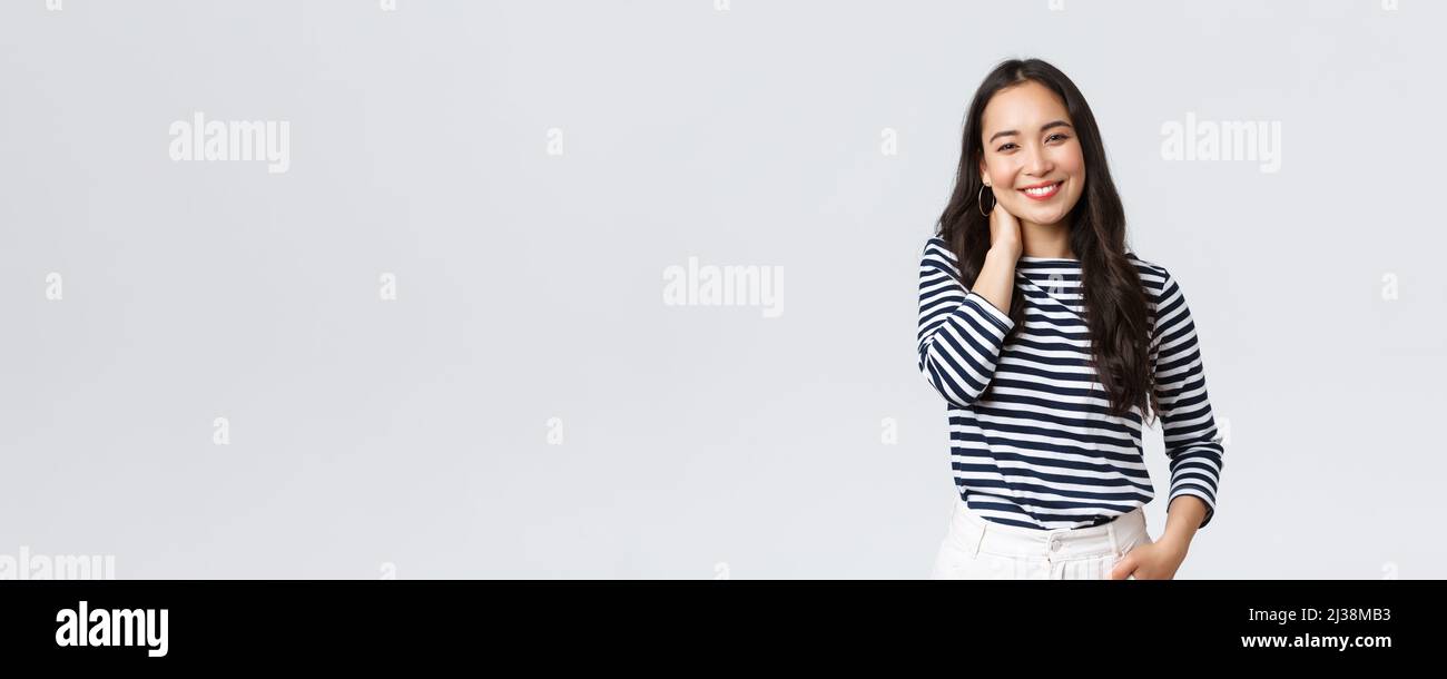 Lifestyle, people emotions and casual concept. Joyful beautiful asian ...