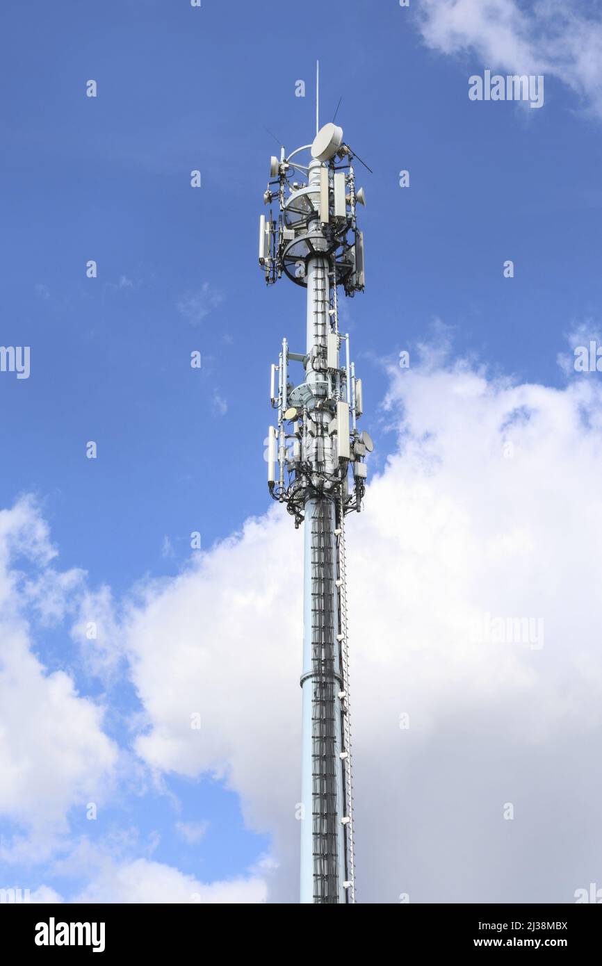 Tower with mobile telephony and internet transmitters. New technology ...
