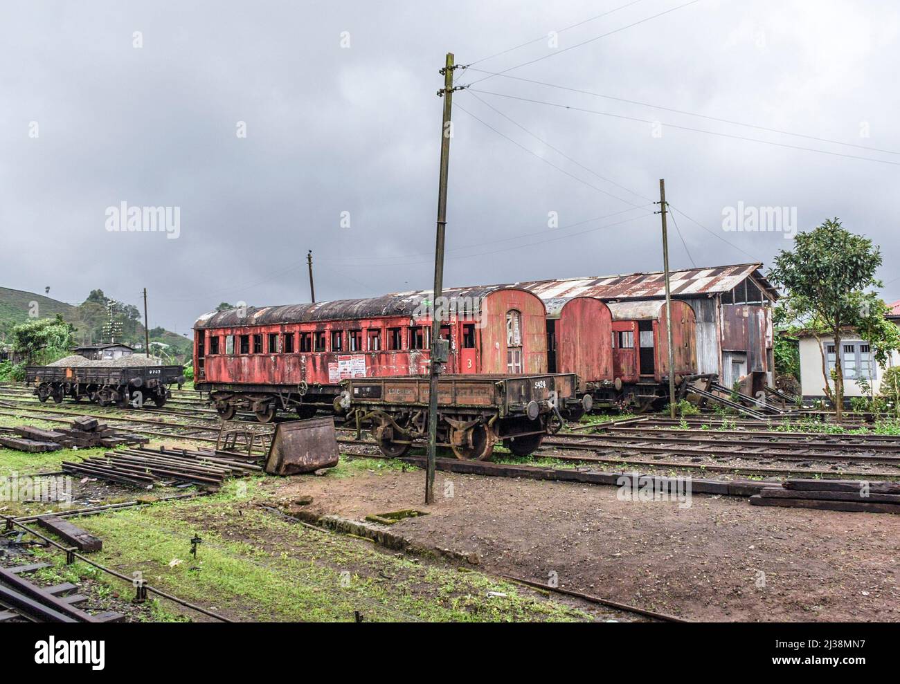 Nuwara Eliya, Sri Lanka - August 16, 2005: old trains at the train ...