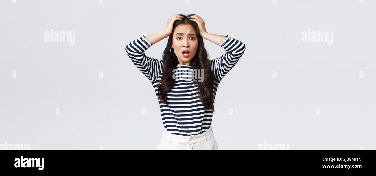 Lifestyle, people emotions and casual concept. Troubled young woman ...