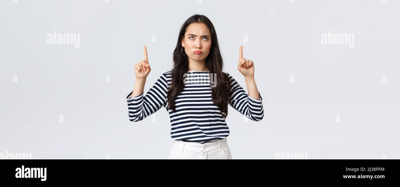 Lifestyle, beauty and fashion, people emotions concept. Skeptical and ...