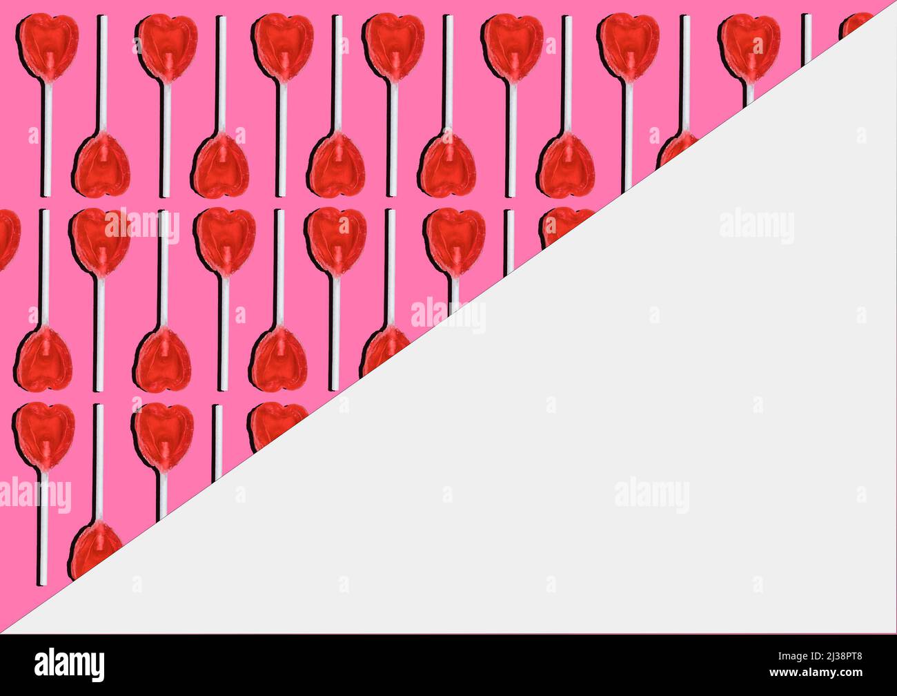 Heart shaped lollipops pattern on pastel pink and white background. Pop ...