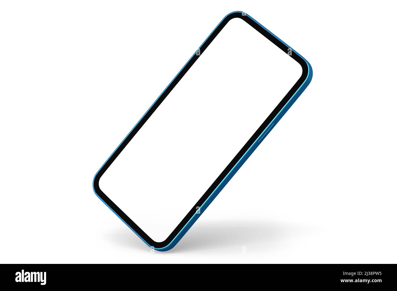 Realistic blue smartphone with blank white screen isolated on white ...