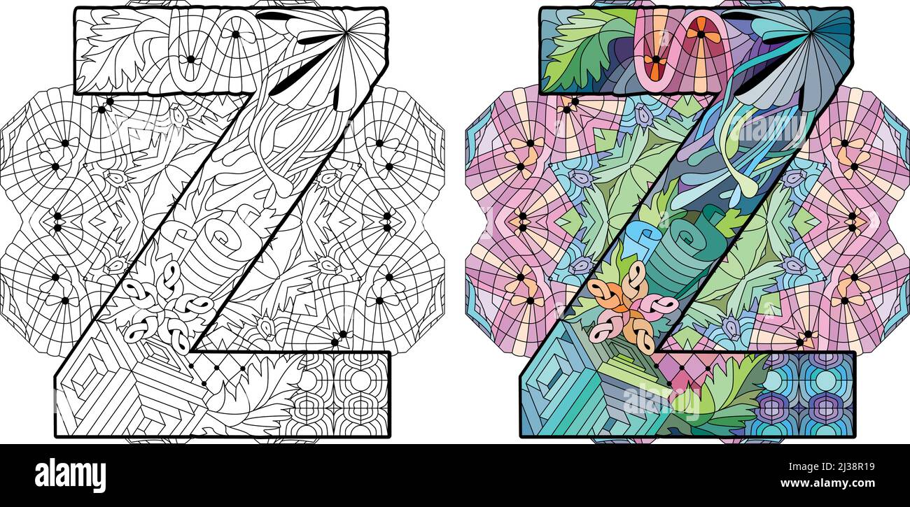 Zentangle stylized alphabet - letter Z on mandala for coloring. Vector ...
