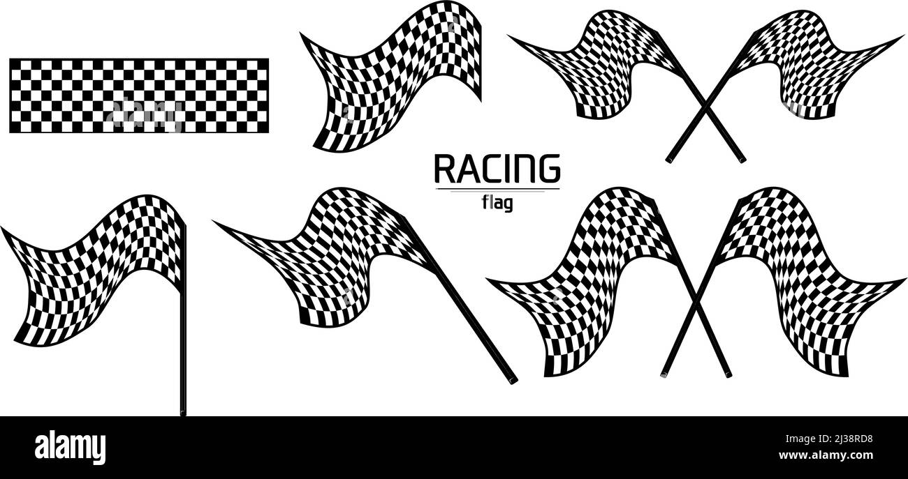 Vector black and white racing, chekered flag on white background. Set ...