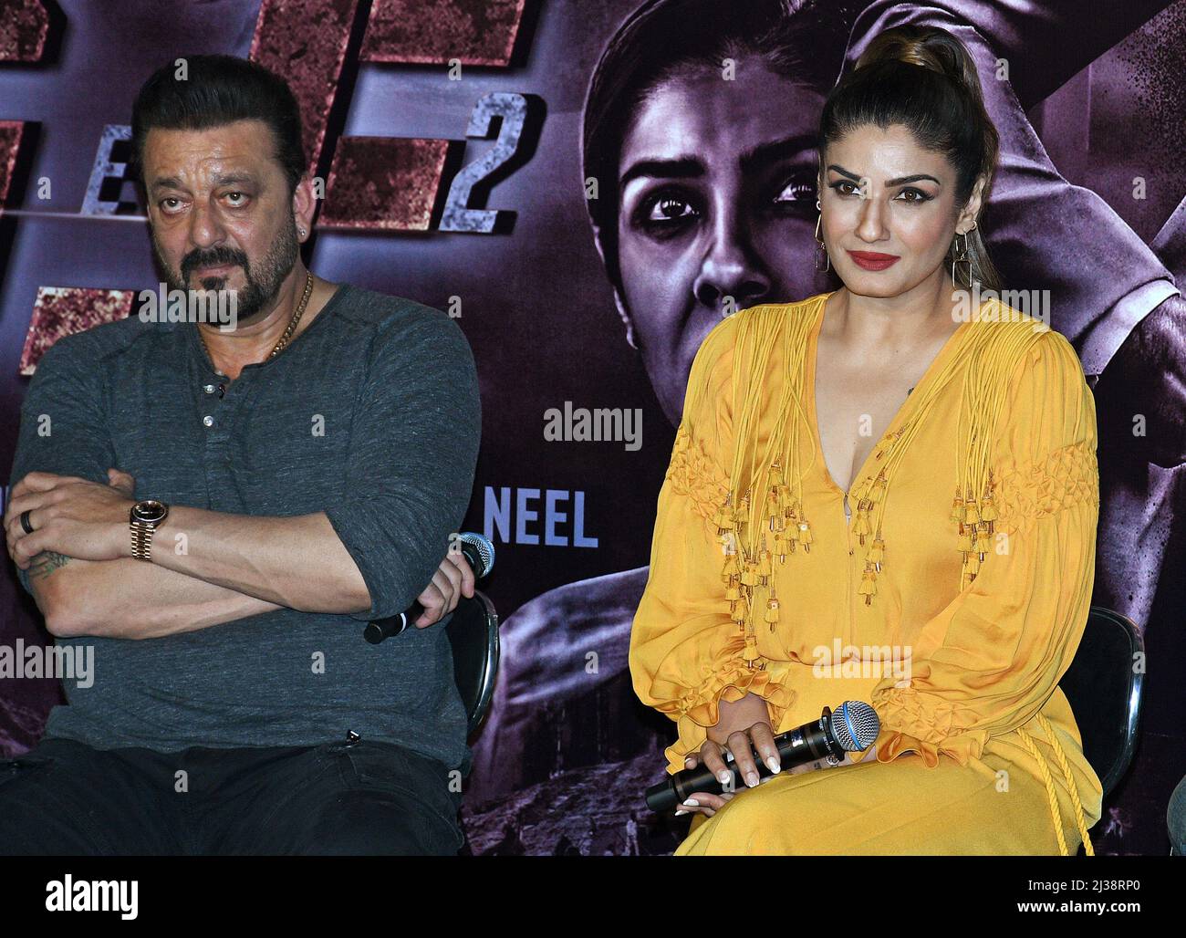 L-R Bollywood actor Sanjay Dutt, actress Raveena Tandon seen during the ...