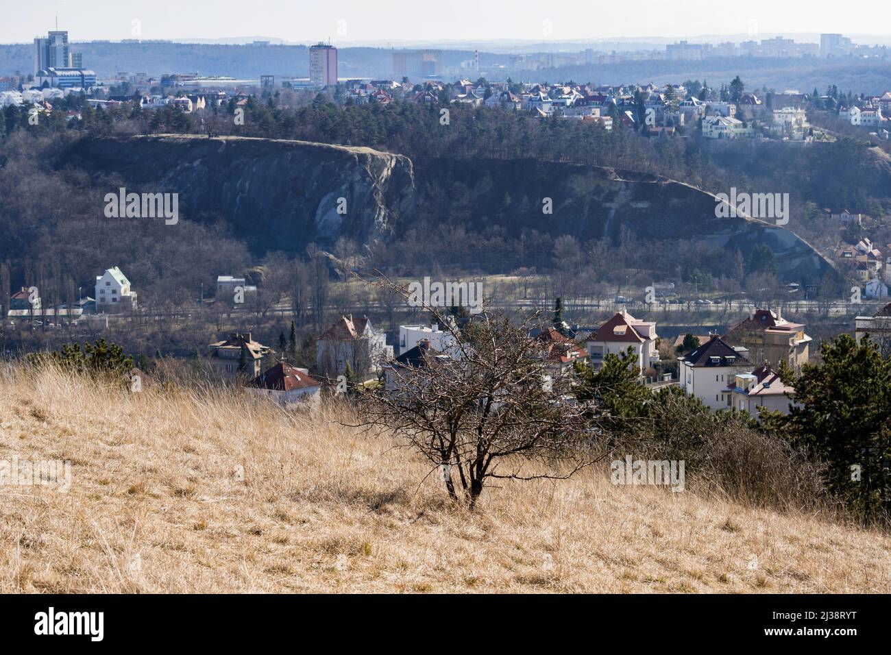 Panorama of part of Prague city in Divci Hrady district. Wild nature ...