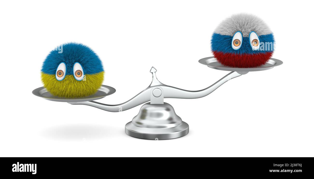 Two furry monsters and scale on white background. Isolated 3D ...