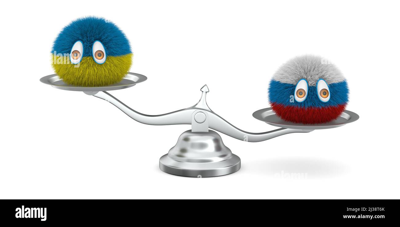 Two furry monsters and scale on white background. Isolated 3D ...