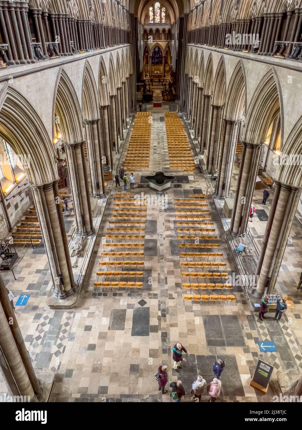 inside view looking over the Nave and Quire to Trinity Chapel at the East end of Salisbury ...
