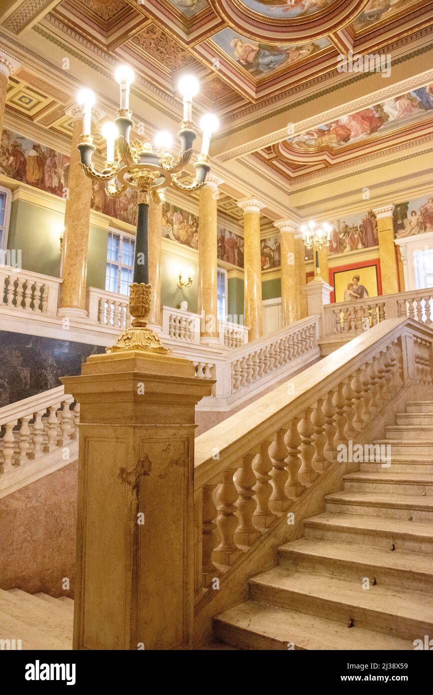 Neoclassical staircase in the Hungarian National Museum, Budapest ...