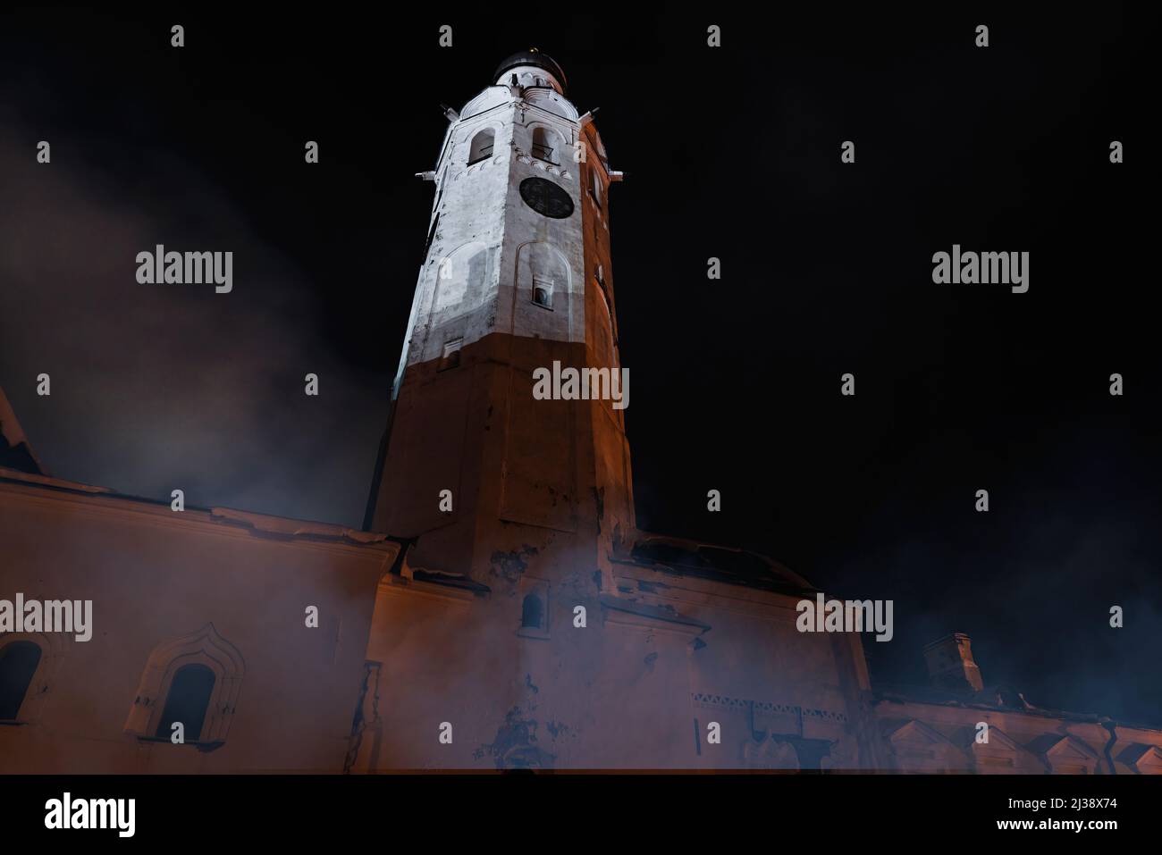 Medieval castle in the haze at night. High quality photo Stock Photo ...