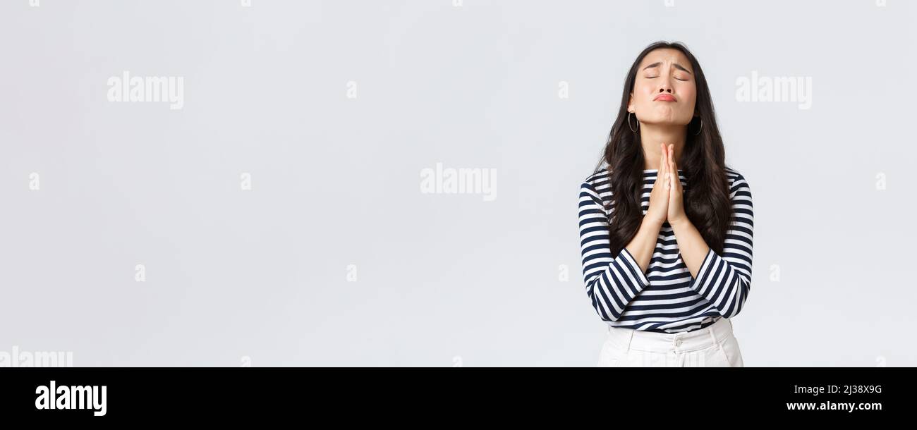 Lifestyle, people emotions and casual concept. Desperate hopeful asian ...