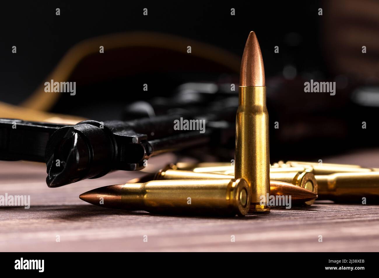 Bullets against Kalashnikov assault rifle. Cartridges 7.62 caliber for ...