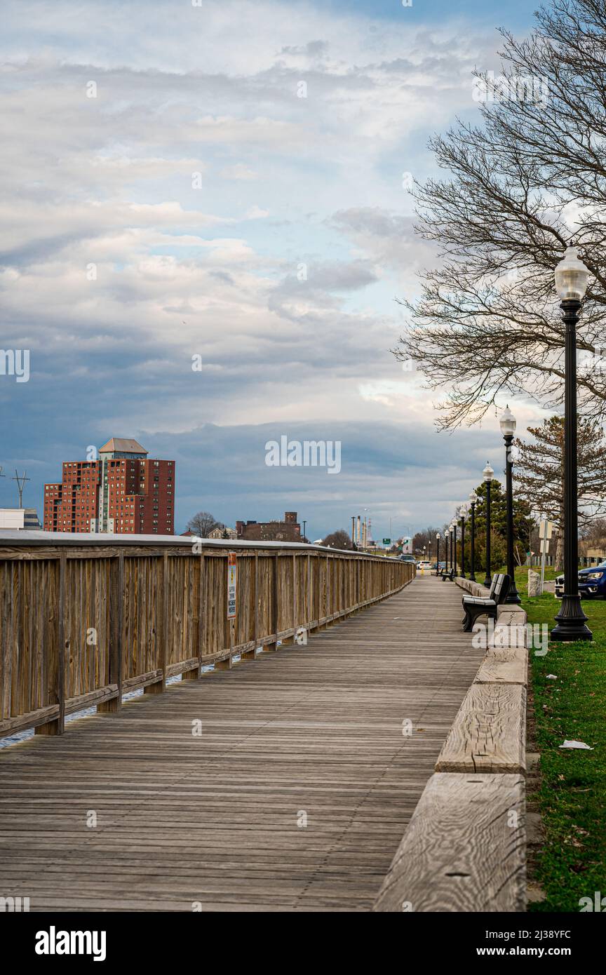 A vertical daytime view of the Battleship Cove Fall River ...