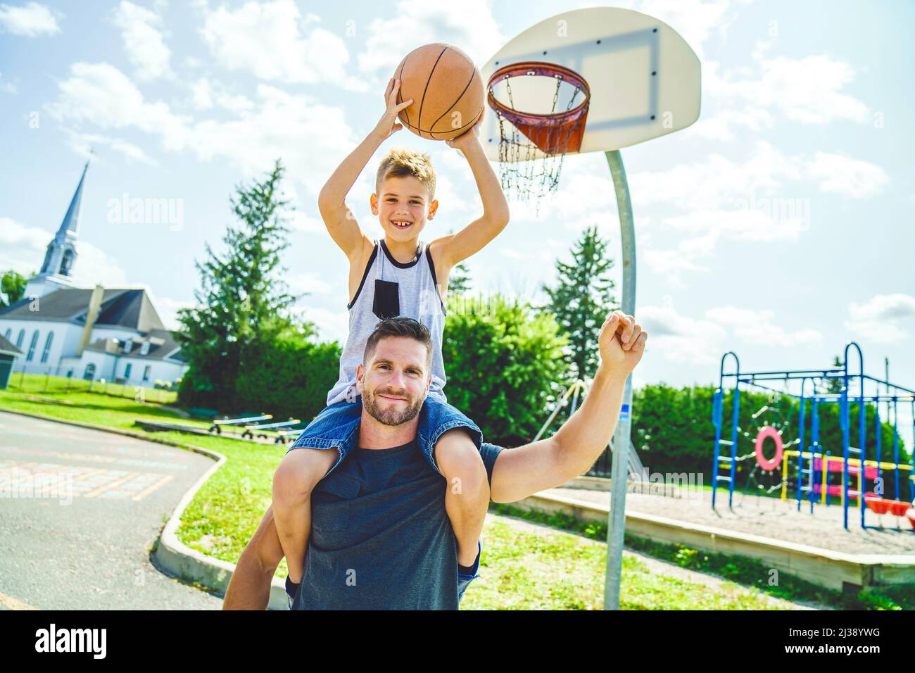 Happy basketball family portrait play this sport on summer season. The ...