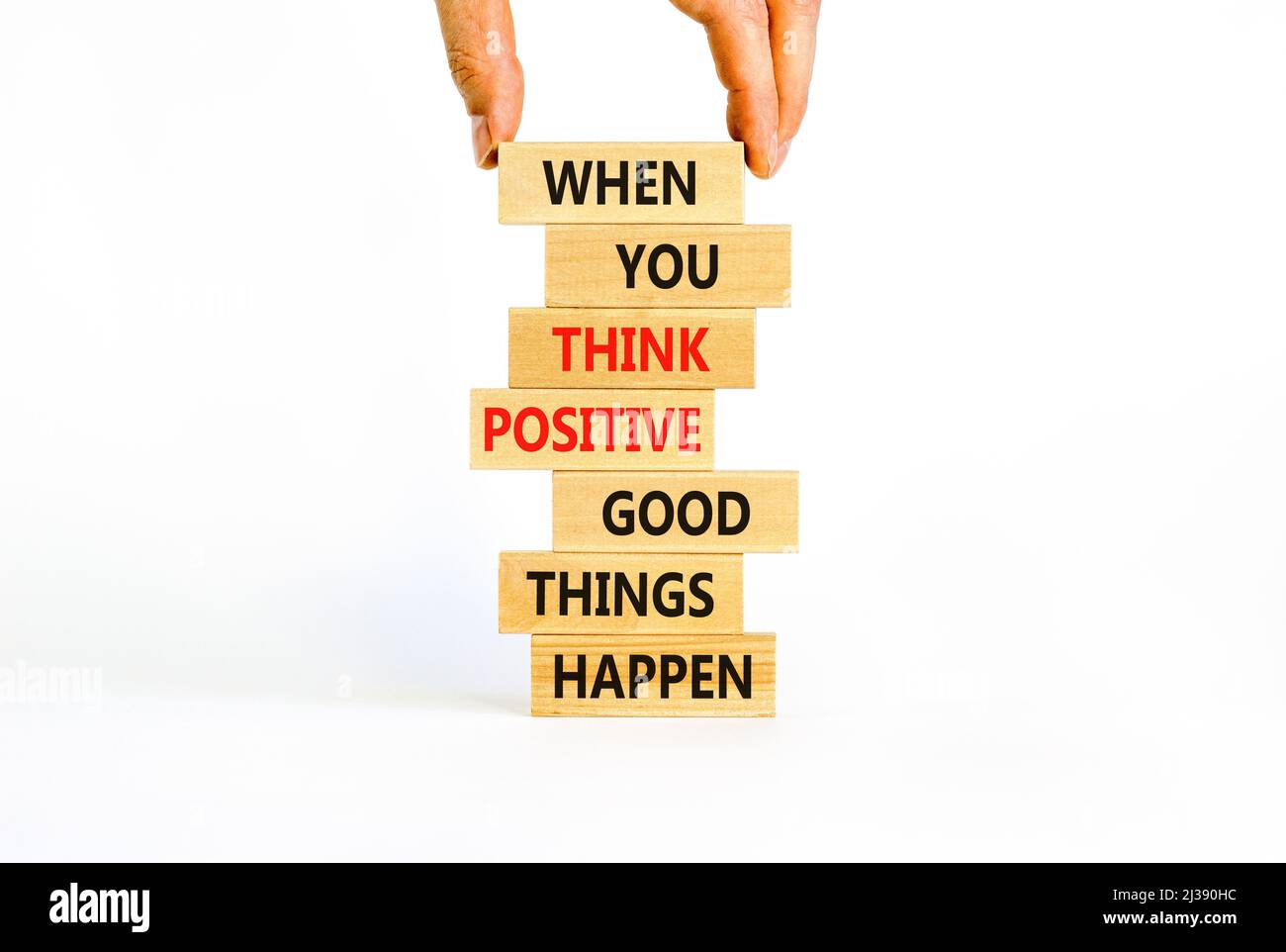 Think positive symbol. Wooden blocks with concept words When you think ...