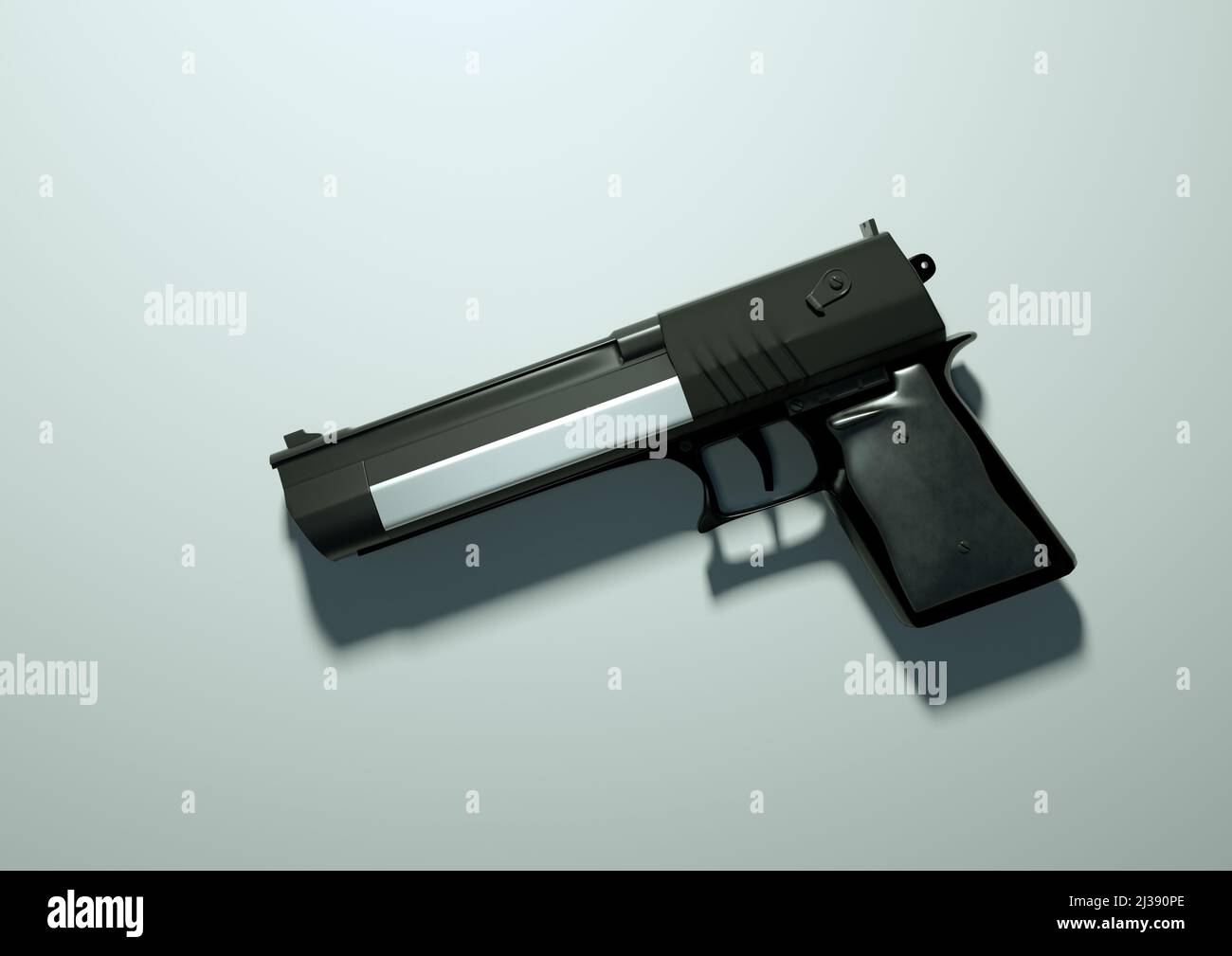 A 3d render design of a black small gun with shadow on isolated ...