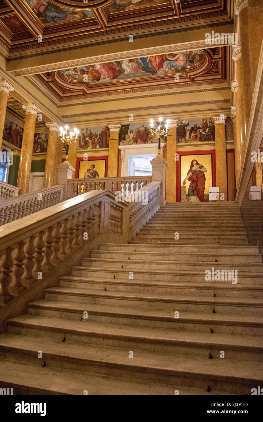 Neoclassical staircase in the Hungarian National Museum, Budapest ...