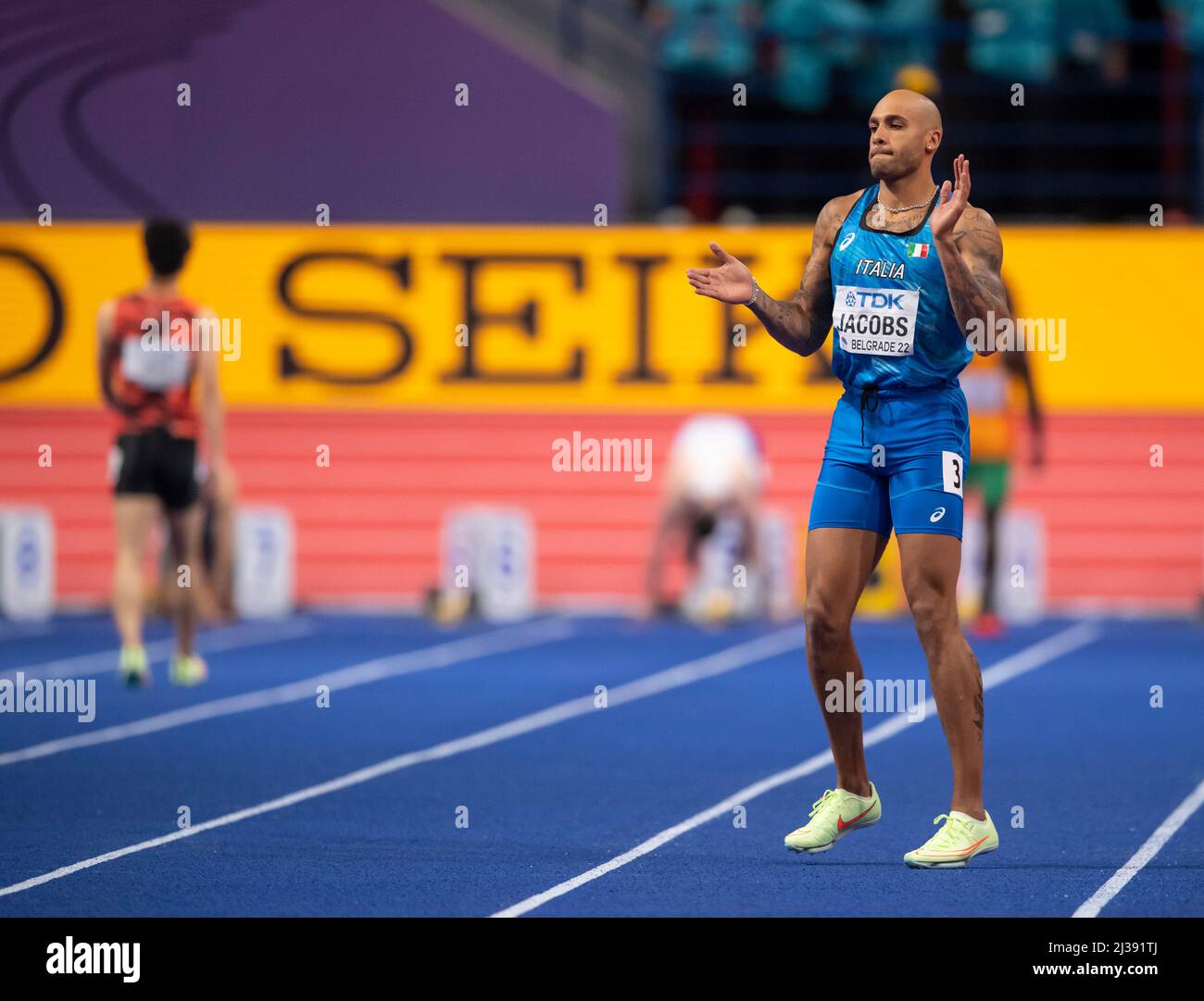 Lamont Marcell Jacobs competing in the men’s 60m semi-final on Day Two ...