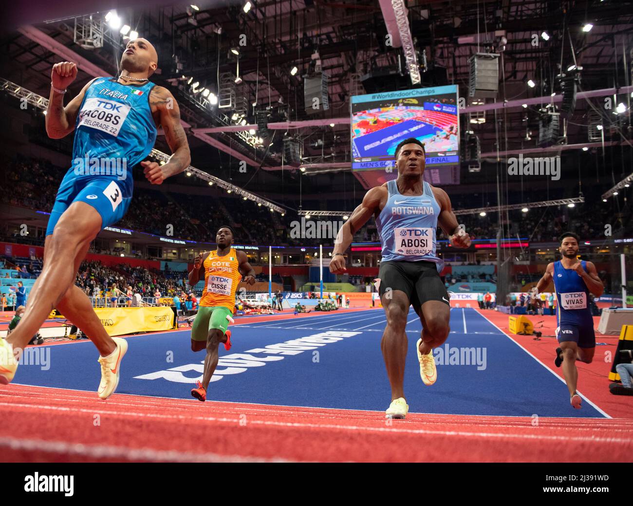 Lamont Marcell Jacobs and Stephen Abosi competing in the men’s 60m semi ...