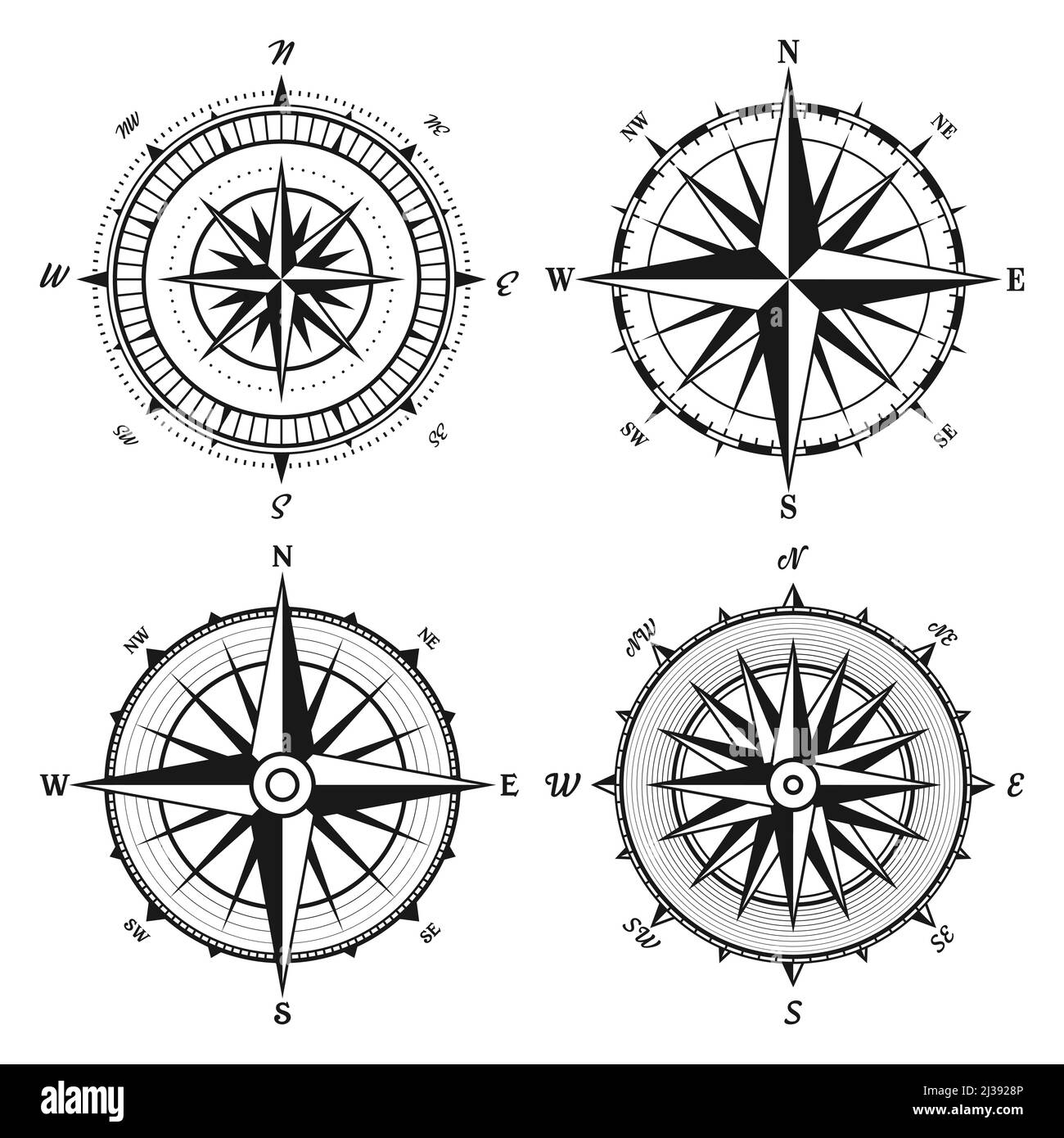 Vintage marine wind rose, nautical chart. Monochrome navigational ...
