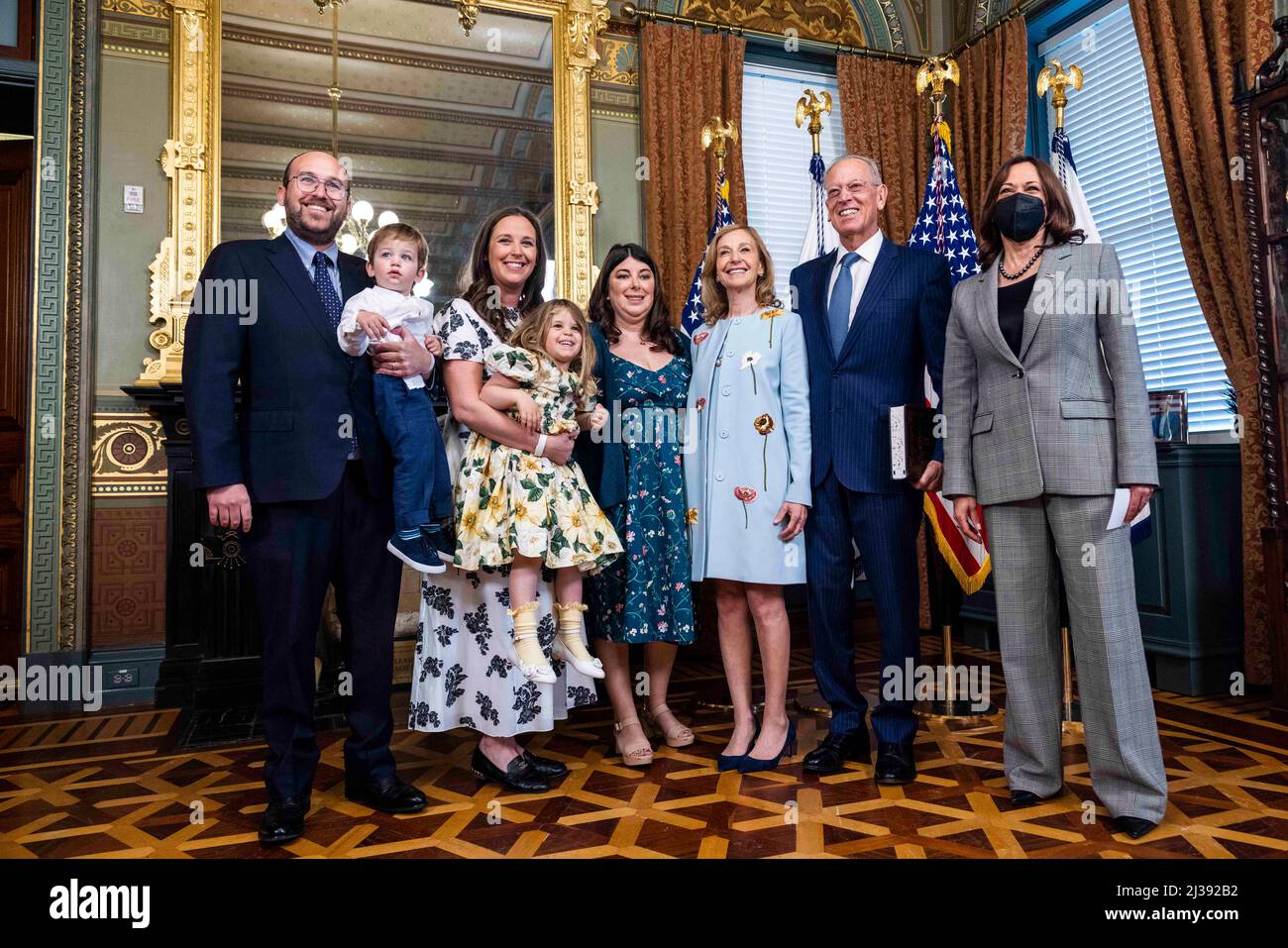 US Vice President Kamala Harris (R) poses with newly-sworn-in ...