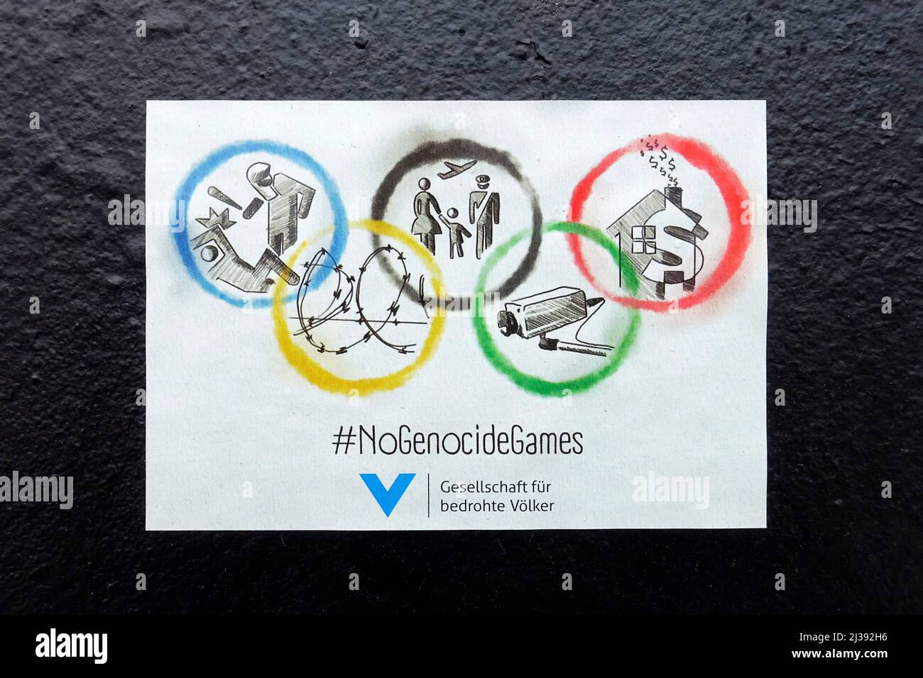 Sticker, No genocide games,Society for Threatened Peoples, Berlin Stock ...