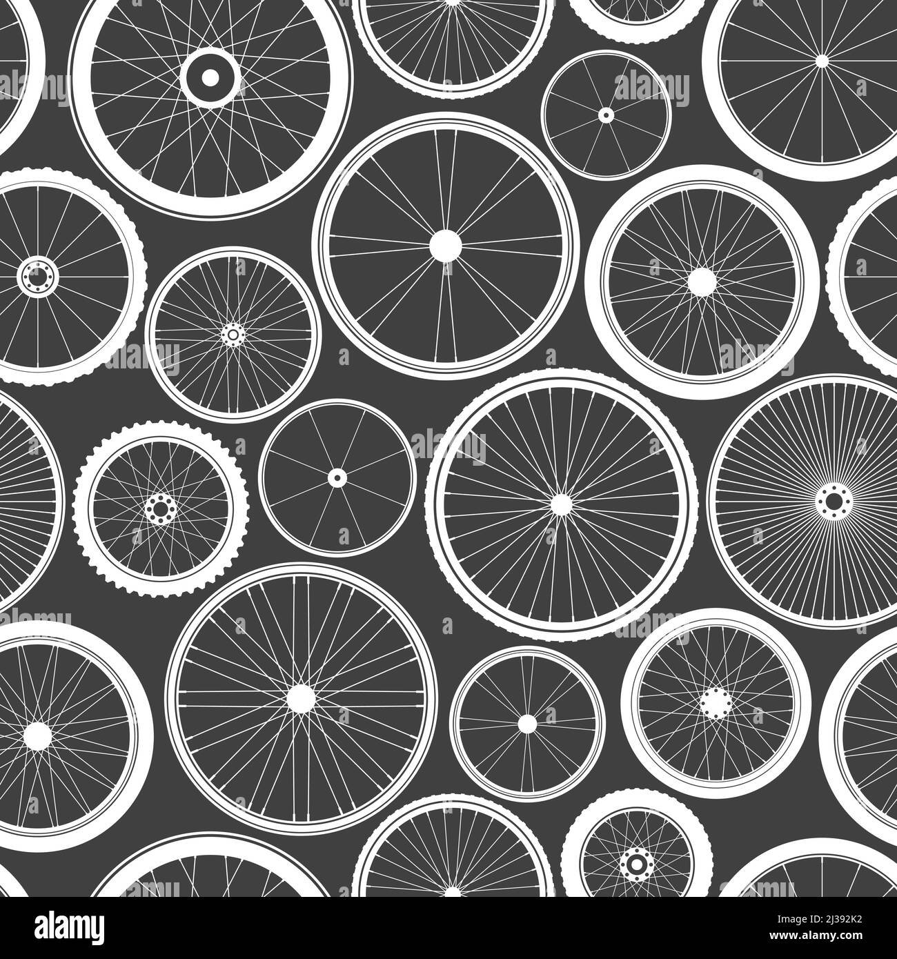 Seamless pattern with bicycle wheels. Bike rubber tyre silhouettes ...