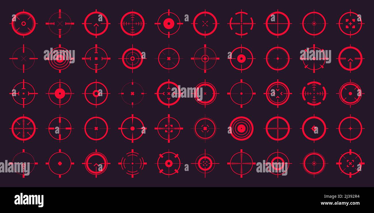 Crosshair, gun sight vector icons. Bullseye, red target or aim symbol ...