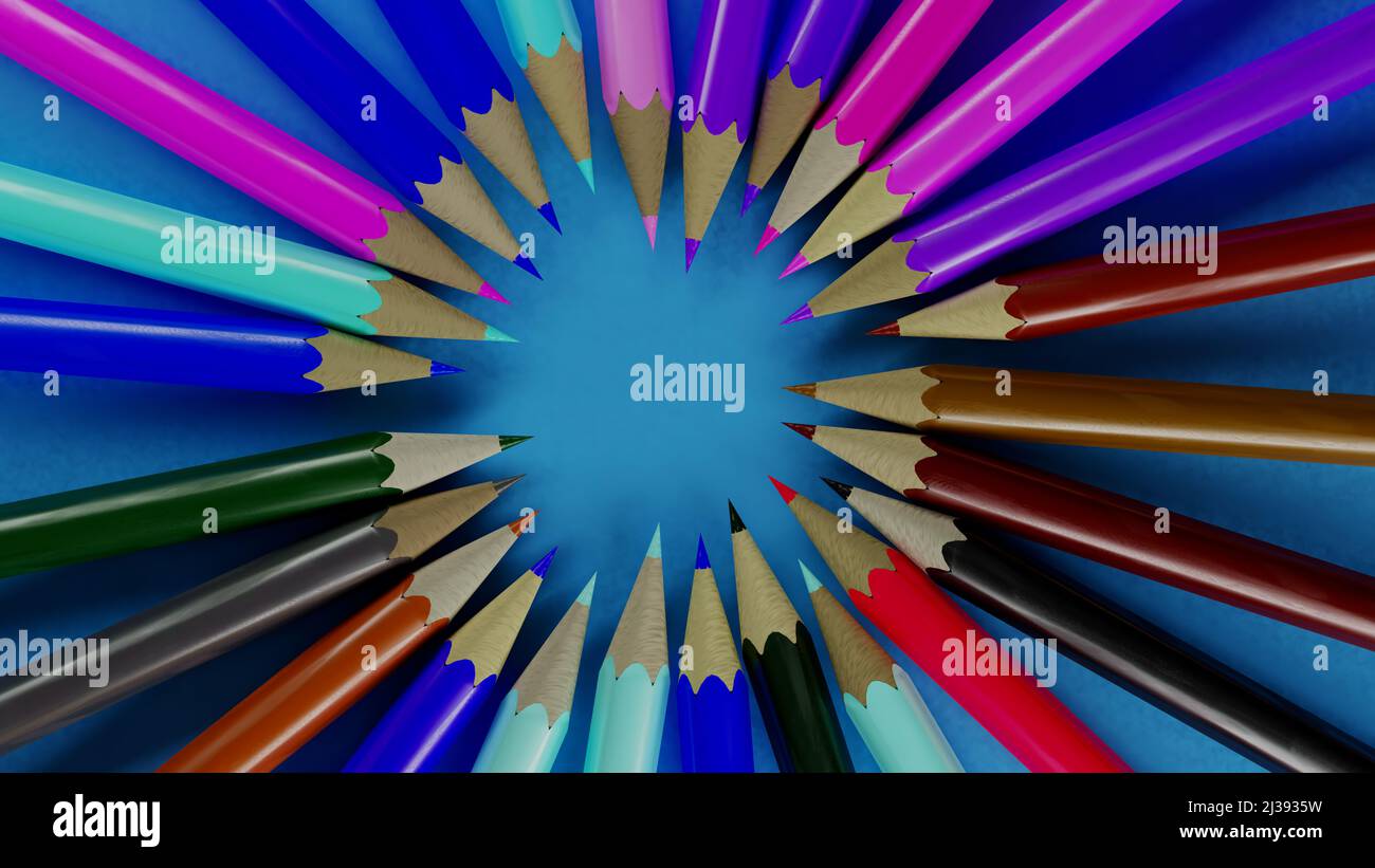 A set of colored pencils forming a circle Stock Photo - Alamy