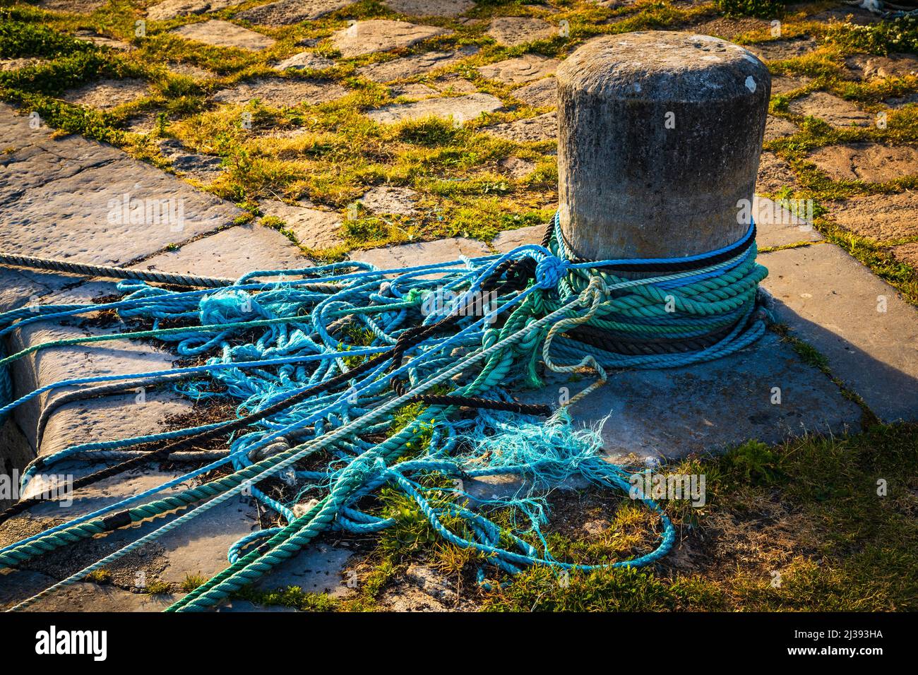 Mooring bollard at Roundstone harbour, Connemara, County Galway ...