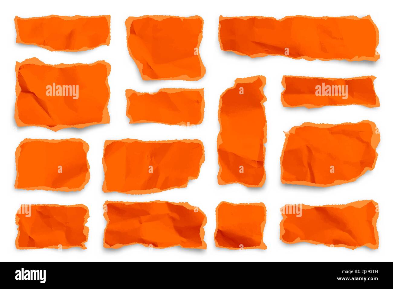Orange ripped paper strips on white background. Realistic colorful ...